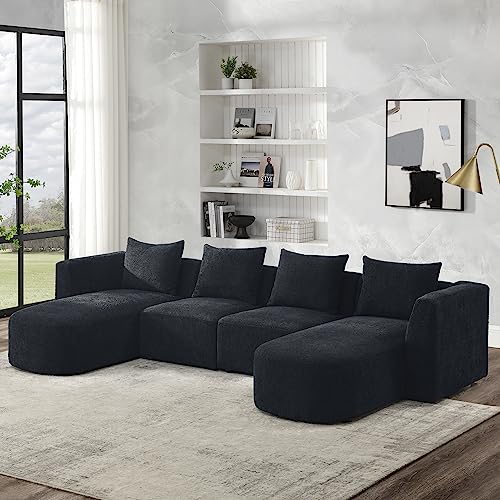 U-Shaped Stylish Comfy Sectional Sofa Couch with 2 Single Seats and Lounge Chaises, Oversized Modern DIY Combination Convertible Modular Sofa & Couch, Cloud Deep Seater Cozy Sofá for Living Room