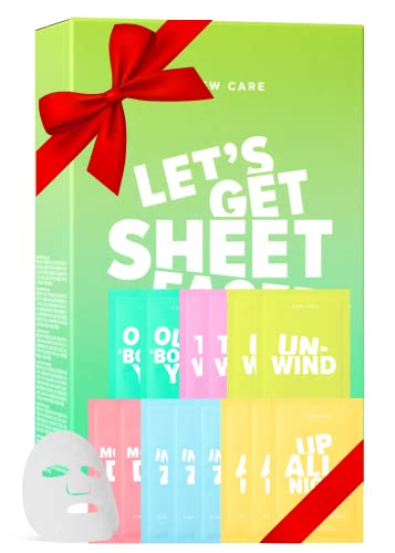 I DEW CARE Sheet Mask Pack - Let’s Get Sheet Faced | Mother's Day, 14-Day Intense Skincare Makeover with Collagen, Tea Tree Oil, Eucalyptus, Lotus Flower, 14 Count