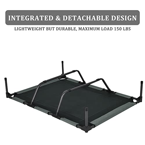 Outdoor Dog Bed with Canopy, Breathable Portable Elevated Dog Bed with Tent, Raised Cooling Dog Cots Beds for Large Dogs with Removable Sunshade Awning (Grey)