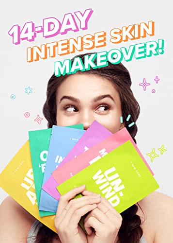 I DEW CARE Sheet Mask Pack - Let’s Get Sheet Faced | Mother's Day, 14-Day Intense Skincare Makeover with Collagen, Tea Tree Oil, Eucalyptus, Lotus Flower, 14 Count