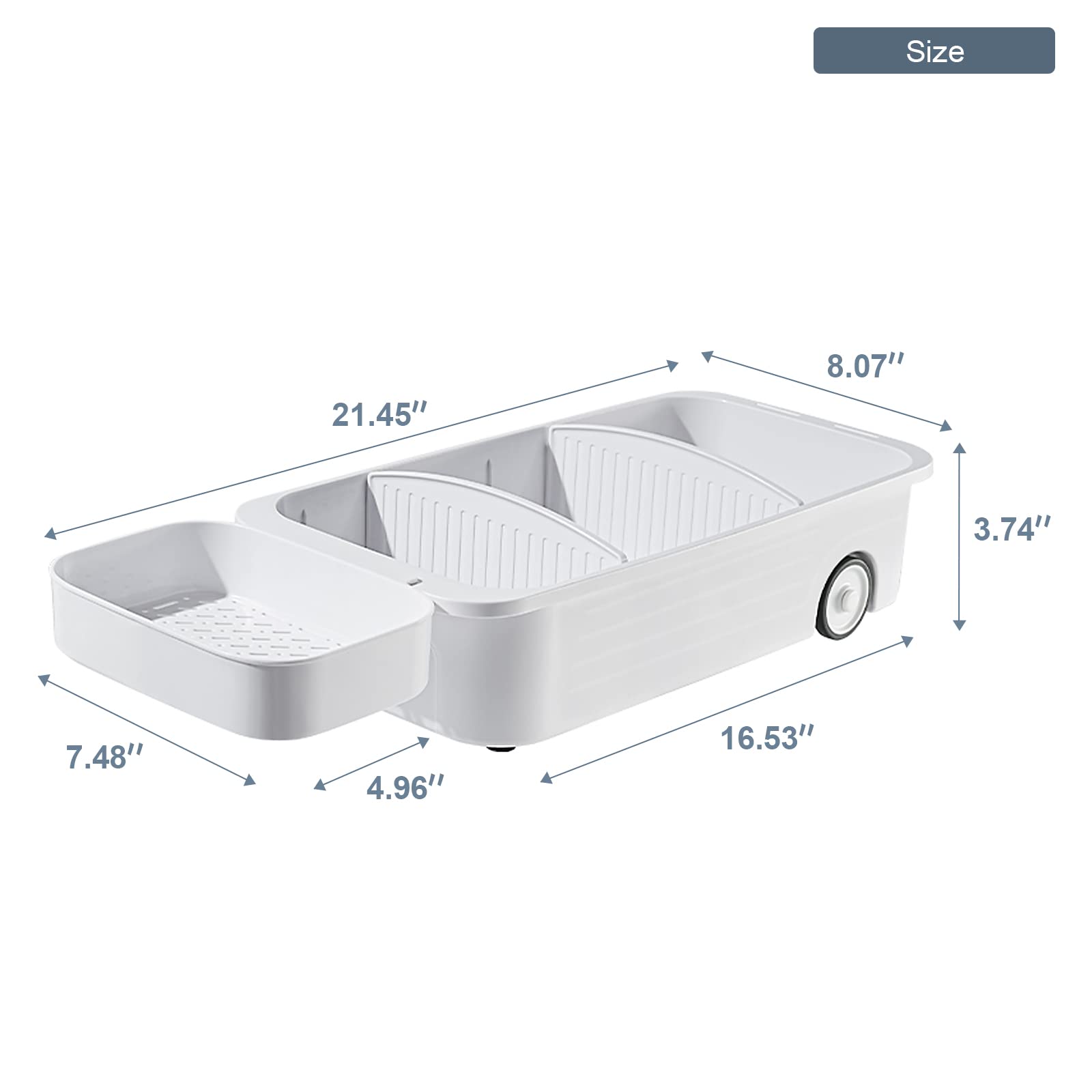 Under Sink Caddy Organizer with Pull Out Fridge Storage Bins Basket for Kitchen Bathroom and Cabinet (8" Wide, White)