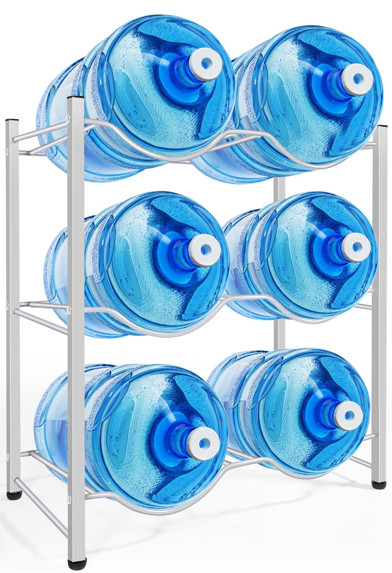 ZOTO 5 Gallon Water Jug Stand Water Bottle Holder, 3 Tiers Water Jug Holder Storage Rack for 6 Bottles, Heavy Duty Detachable Steel for Home and Office(Silver)