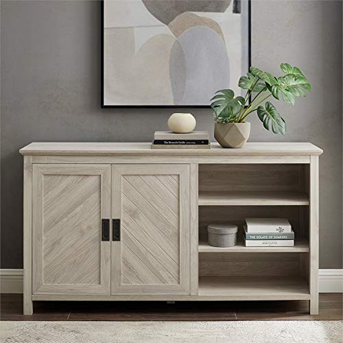 Walker Edison Modern Wood Grooved Buffet Sideboard with Open Storage-Entryway Serving Storage Cabinet Doors-Dining Room Console, 58 Inch, Birch