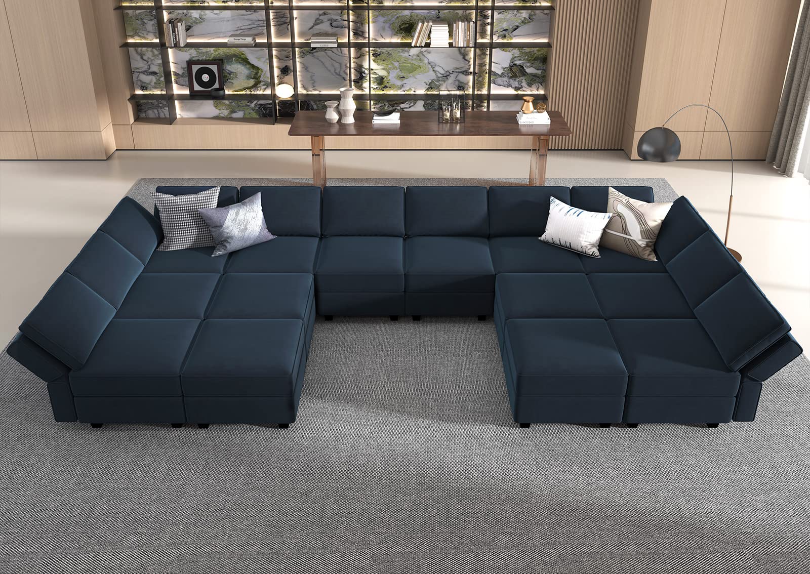 Belffin Oversized Modular sectional Sofa with Double Chaises U Shaped Sleeper Sofa Couch Reversible with Storage Velvet Blue