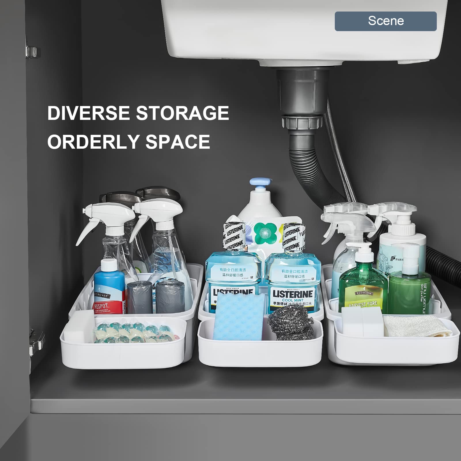 Under Sink Caddy Organizer with Pull Out Fridge Storage Bins Basket for Kitchen Bathroom and Cabinet (8" Wide, White)