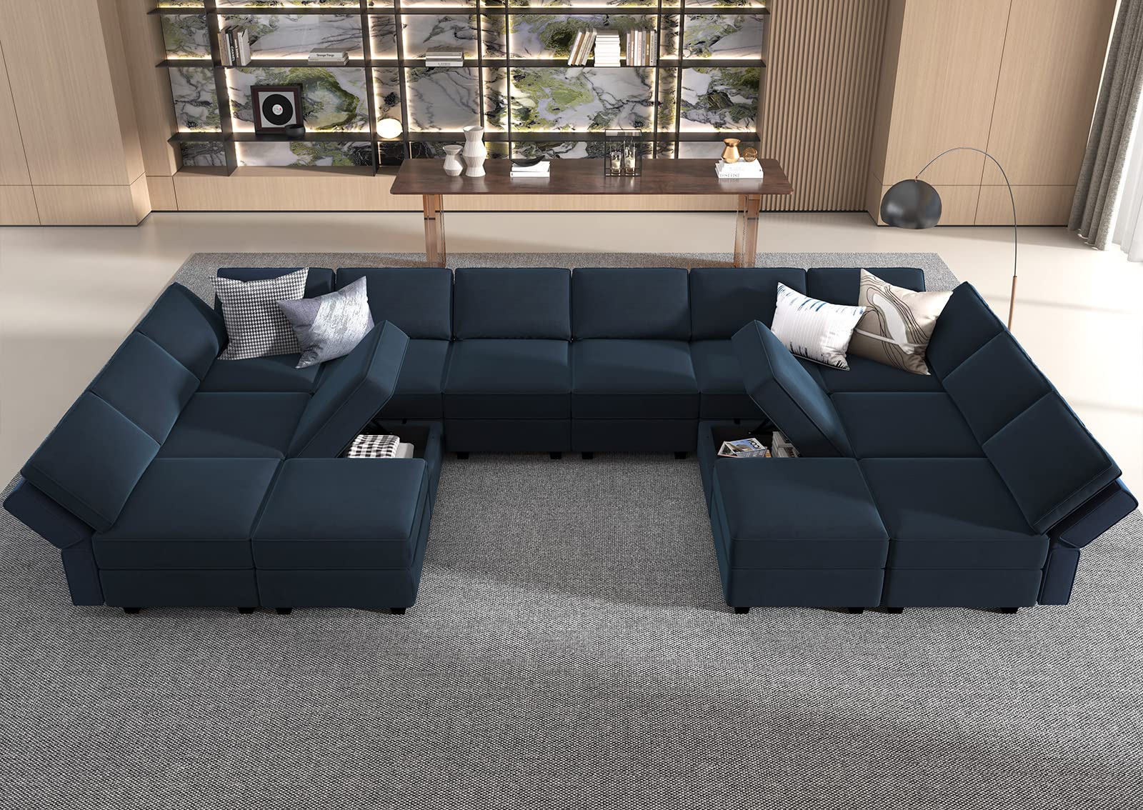 Belffin Oversized Modular sectional Sofa with Double Chaises U Shaped Sleeper Sofa Couch Reversible with Storage Velvet Blue