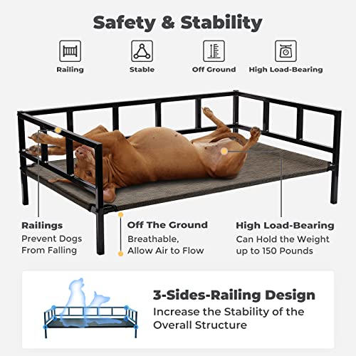 Veehoo Metal Elevated Dog Bed, Cooling Raised Pet Cot with Chew Proof and Washable Textilene Mesh, No-Slip Feet and Stable Rustless Frame for Indoor & Outdoor, Large, Brown
