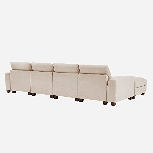 Deep Seat Down Feather Filled Modular Upholstered Sectional Sofa Couch with 4 Waist Pillows for Home Office Apartment Living Room,L-Shaped Corner Sofa & Couch Movable Ottoman/Chaise