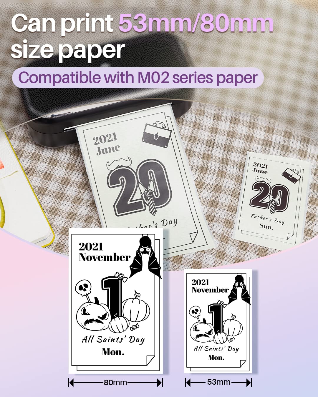 Phomemo M03 Mini Printer, Bluetooth Thermal Printer Mobile Portable Printer for Smartphones, Compatible with 53mm/80mm Thermal Paper, Great for memo,Photo & Notes, Purple