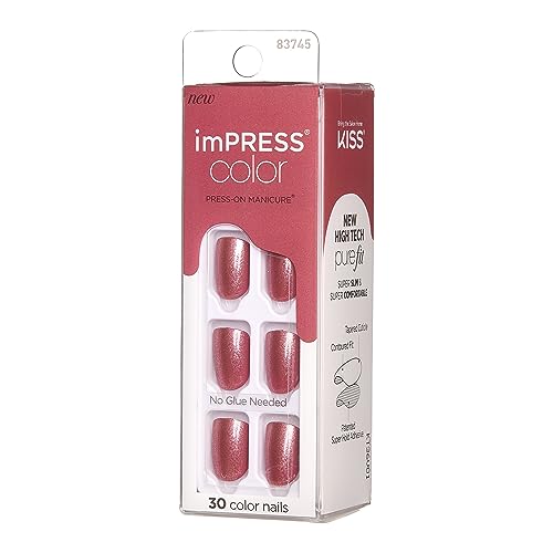 KISS imPRESS No Glue Mani Press On Nails, Color, 'Peanut Pink', Pink, Short Size, Squoval Shape, Includes 30 Nails, Prep Pad, Instructions Sheet, 1 Manicure Stick, 1 Mini File