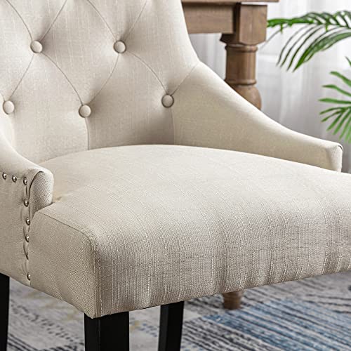 LSSPAID Dining Chairs Set of 2, Nailhead Button Back Fabric Side Chair, Modern Fabric Leisure Padded Ring Chair, Mid-Century Solid Wood Upholstered Dining Chair
