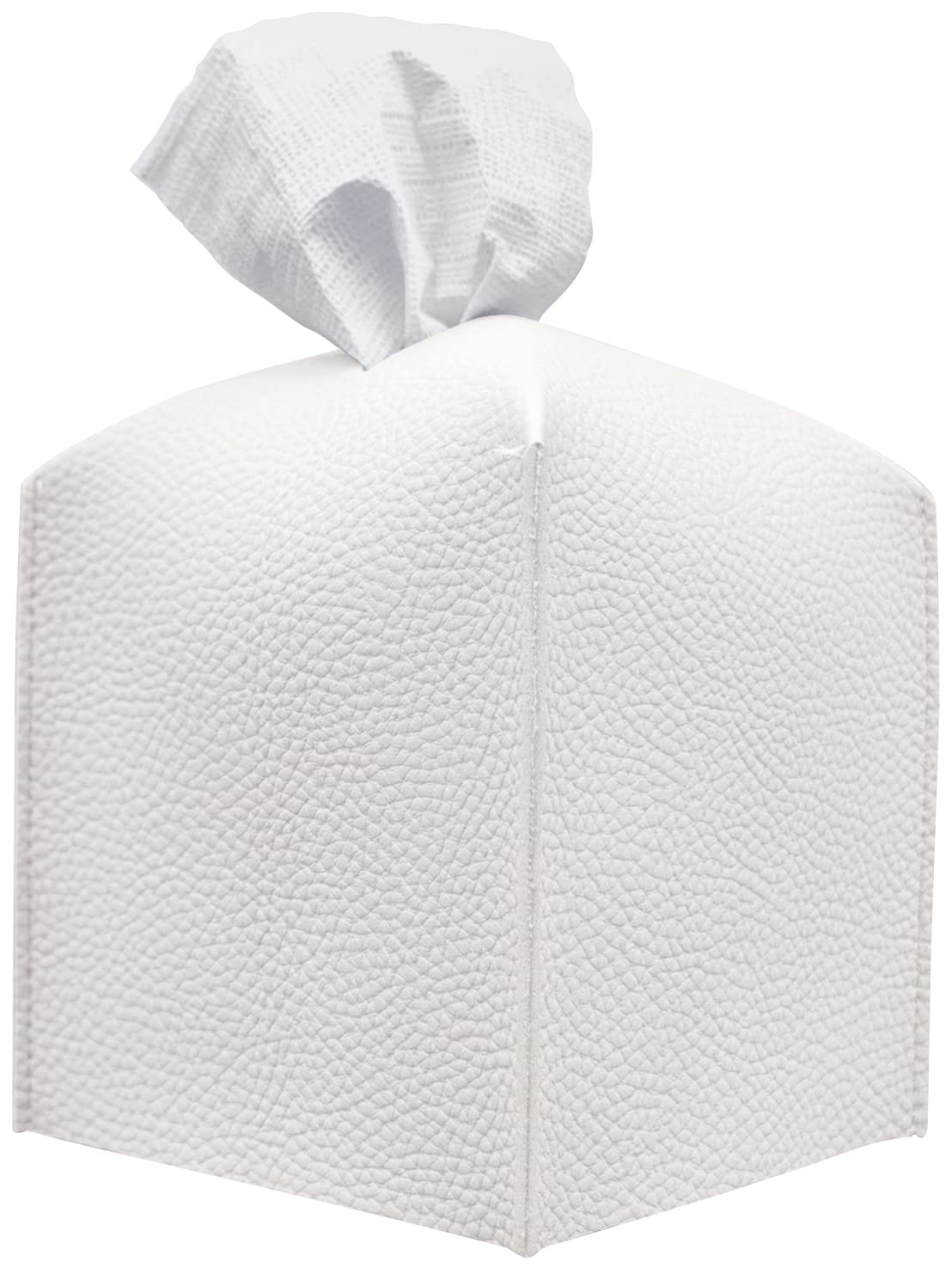 Carrotez Tissue Box Cover, [Refined] Modern PU Leather Square Tissue Box Holder - Decorative Holder/Organizer for Bathroom Vanity Countertop, Night Stands, Office Desk & Car 5"X5"X5" - White
