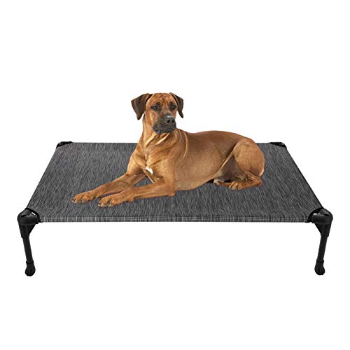 Veehoo Cooling Elevated Dog Bed, Portable Raised Pet Cot with Washable & Breathable Mesh, No-Slip Rubber Feet for Indoor & Outdoor Use, Large, Black Silver