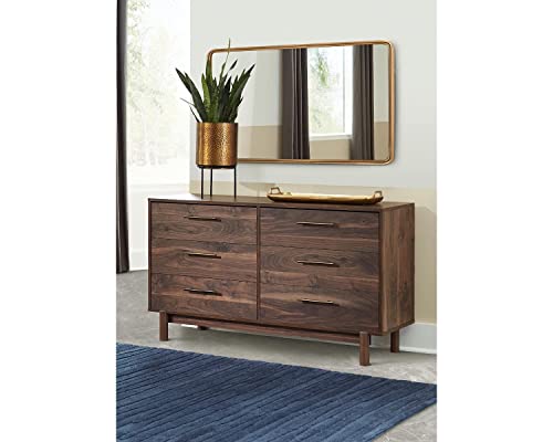 Signature Design by Ashley Calverson Mid-Century Modern 6 Drawer Dresser, Mocha Brown