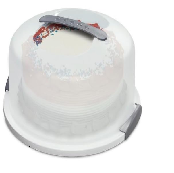 XL Cake and Cupcake Carrier & Holder, Storage Container With Lid and Handle, Holds up to 12 inch 3-layer cake, White Gray Translucent Dome - Perfect for Transporting Cakes, Cupcakes, or Other Desserts