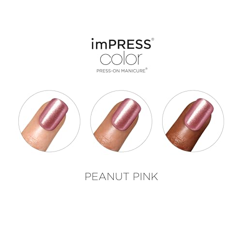 KISS imPRESS No Glue Mani Press On Nails, Color, 'Peanut Pink', Pink, Short Size, Squoval Shape, Includes 30 Nails, Prep Pad, Instructions Sheet, 1 Manicure Stick, 1 Mini File
