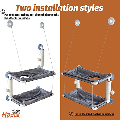 HOZOE Cat Window Perch, A Large Double-Layer Cat Hammock That Can Accommodate Multiple Cats at The Same Time, with Two Scratching Posts, Indoor Cat Ledge and Cat Bed Frame, Which Can Bear 50 Poundsā¦