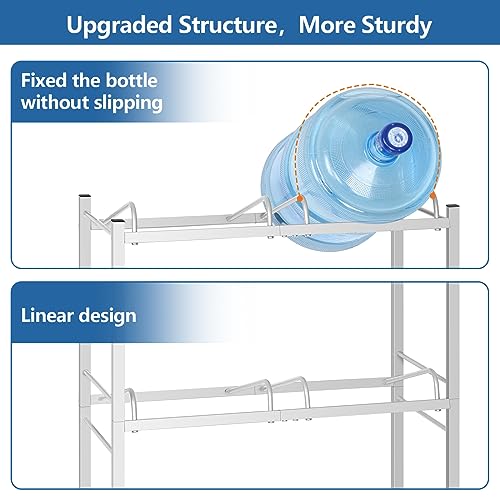 5 Gallon Water Jug Holder of 4 Tiers Water Bottle Storage Rack Stand with Large Capacity for 8 Bottles Heavy Duty Water Bottle Organizer Save Space for Kitchen, Dining Room, Garage (Silver)