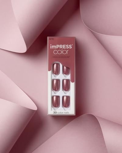 KISS imPRESS No Glue Mani Press On Nails, Color, 'Peanut Pink', Pink, Short Size, Squoval Shape, Includes 30 Nails, Prep Pad, Instructions Sheet, 1 Manicure Stick, 1 Mini File