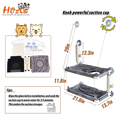 HOZOE Cat Window Perch, A Large Double-Layer Cat Hammock That Can Accommodate Multiple Cats at The Same Time, with Two Scratching Posts, Indoor Cat Ledge and Cat Bed Frame, Which Can Bear 50 Poundsā¦