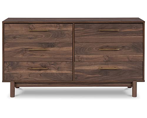 Signature Design by Ashley Calverson Mid-Century Modern 6 Drawer Dresser, Mocha Brown