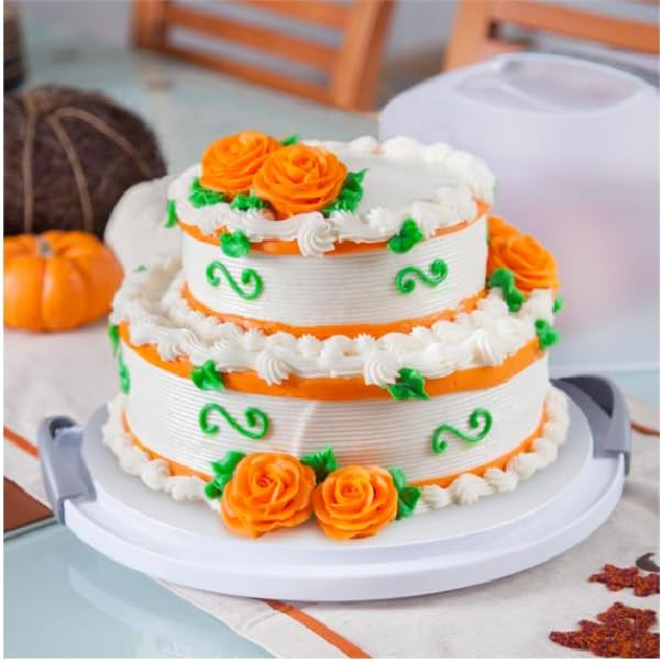 XL Cake and Cupcake Carrier & Holder, Storage Container With Lid and Handle, Holds up to 12 inch 3-layer cake, White Gray Translucent Dome - Perfect for Transporting Cakes, Cupcakes, or Other Desserts