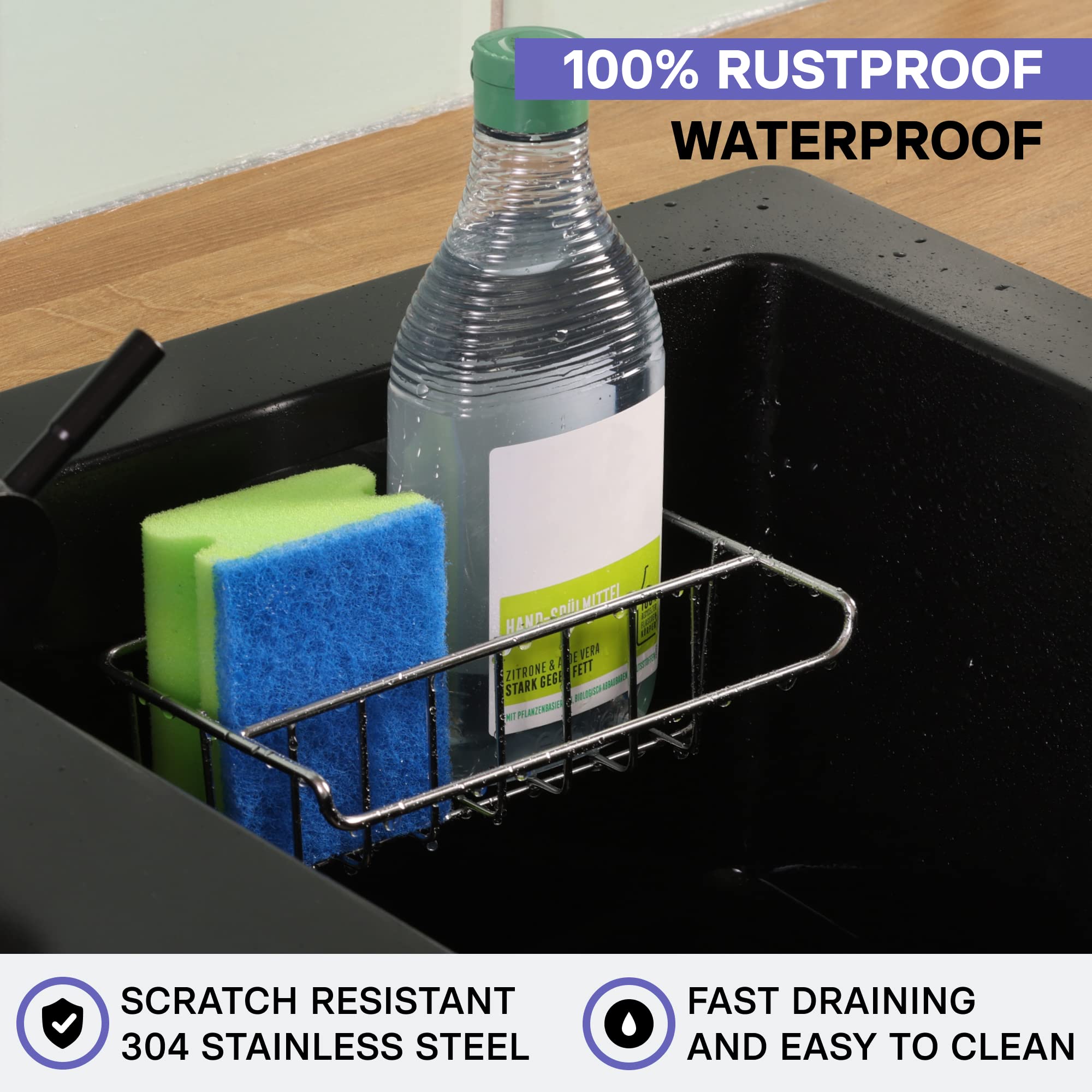 KINCMAX Adhesive Sink Organizer Sponge Holder+Dish Cloth Hanger, 2 in 1, Ideal for Removable Hanging Sink Caddy Brush Holder or Adhesive Sink Rack Dish Drainer, SUS304 Rust Proof,No Drilling