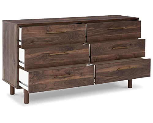 Signature Design by Ashley Calverson Mid-Century Modern 6 Drawer Dresser, Mocha Brown
