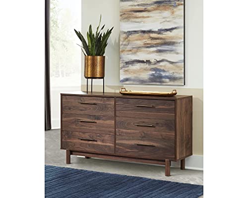 Signature Design by Ashley Calverson Mid-Century Modern 6 Drawer Dresser, Mocha Brown