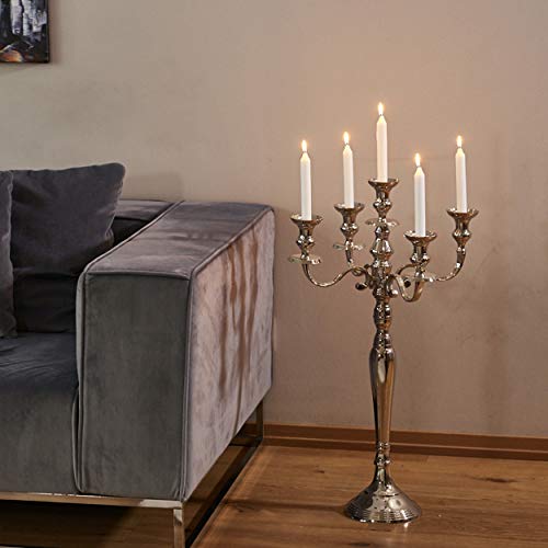 WHW Whole House Worlds Hamptons Five Taper Candle Silver Candelabra, Hand Crafted of Silver Aluminum Nickel, 2.5 Feet High, (30.75 Inches)