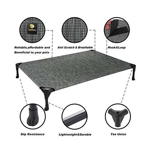 Veehoo Cooling Elevated Dog Bed, Portable Raised Pet Cot with Washable & Breathable Mesh, No-Slip Rubber Feet for Indoor & Outdoor Use, Large, Black Silver