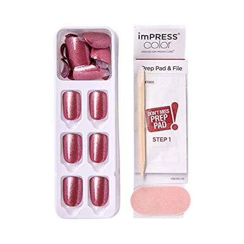 KISS imPRESS No Glue Mani Press On Nails, Color, 'Peanut Pink', Pink, Short Size, Squoval Shape, Includes 30 Nails, Prep Pad, Instructions Sheet, 1 Manicure Stick, 1 Mini File