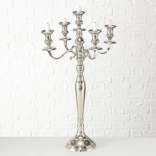 WHW Whole House Worlds Hamptons Five Taper Candle Silver Candelabra, Hand Crafted of Silver Aluminum Nickel, 2.5 Feet High, (30.75 Inches)