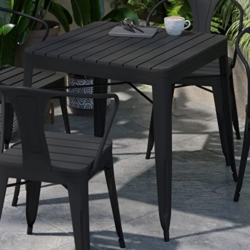 Flash Furniture Helvey Commercial Indoor/Outdoor Set 4 Metal Chairs Seats-Square Table with Poly Resin Top, 5 Piece, Black