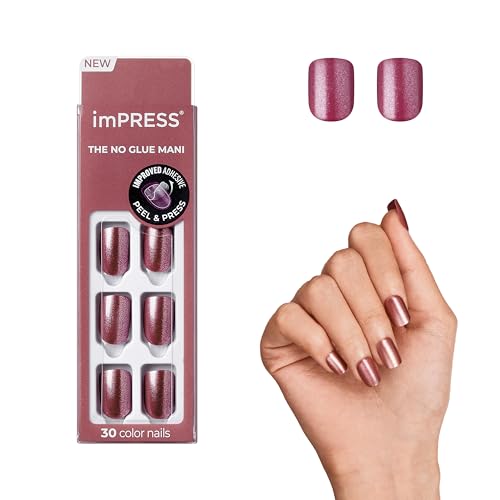 KISS imPRESS No Glue Mani Press On Nails, Color, 'Peanut Pink', Pink, Short Size, Squoval Shape, Includes 30 Nails, Prep Pad, Instructions Sheet, 1 Manicure Stick, 1 Mini File