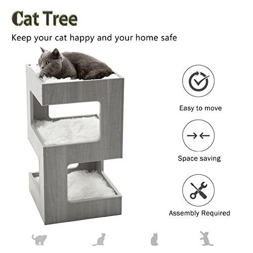 ZRen Modern Cat Tree Cat Furniture - Multi-Level Spacious Perch Cat Tower - 27.5 Inch Luxury Cat Tree Stand House with Removable Soft Blanket and Condo for Kittens