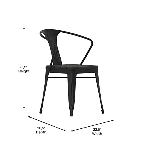 Flash Furniture Helvey Commercial Indoor/Outdoor Set 4 Metal Chairs Seats-Square Table with Poly Resin Top, 5 Piece, Black