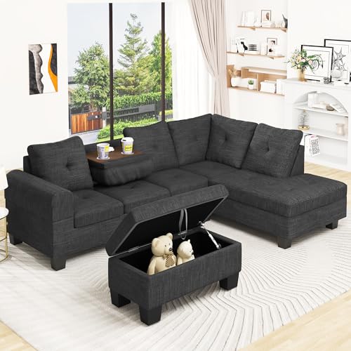 AWQM Modular Sectional Sofa with Ottoman, Fabric L-Shaped Couch with Chaise & Cup Holders, Living Room Furniture Sets Sectional Sofa Set, 6 Seat Corner Couch Sofa for Living Room, Apartment