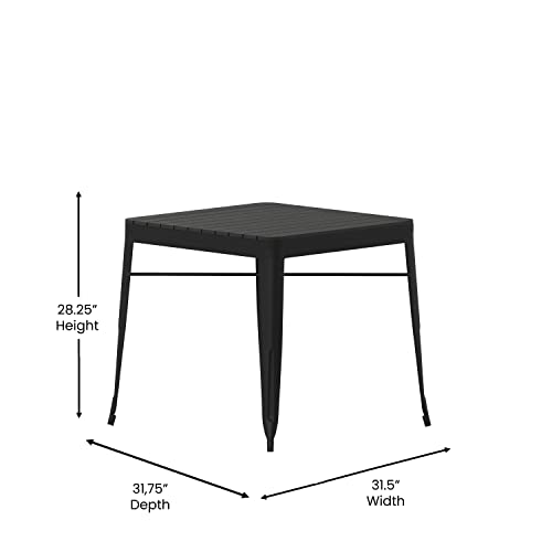 Flash Furniture Helvey Commercial Indoor/Outdoor Set 4 Metal Chairs Seats-Square Table with Poly Resin Top, 5 Piece, Black