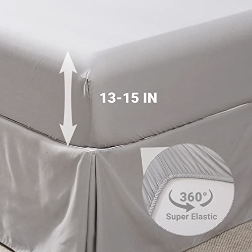 JOLLYVOGUE Queen Comforter Set 8 Pieces, Pintuck Gray Bed in a Bag Comforter Set for Bedroom, Beddding Sets with Comforter, Sheets, Bed Skirt, Ruffled Shams & Pillowcases