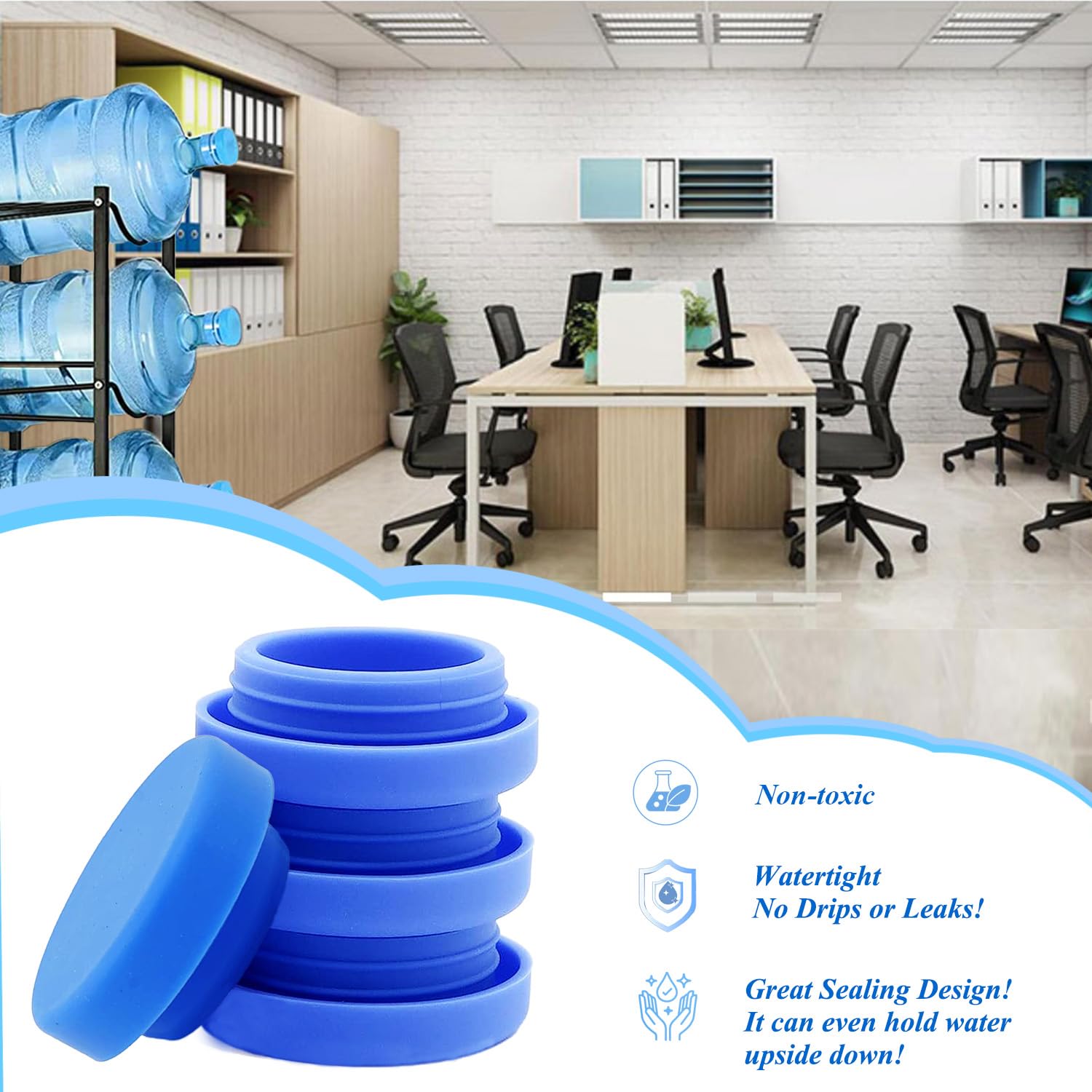 5 Gallon Water Jug Caps Reusable, Fit 55mm bottle openings, Anti-Splash, No-Spill, Leak Proof and Air Tight, 4 Pack