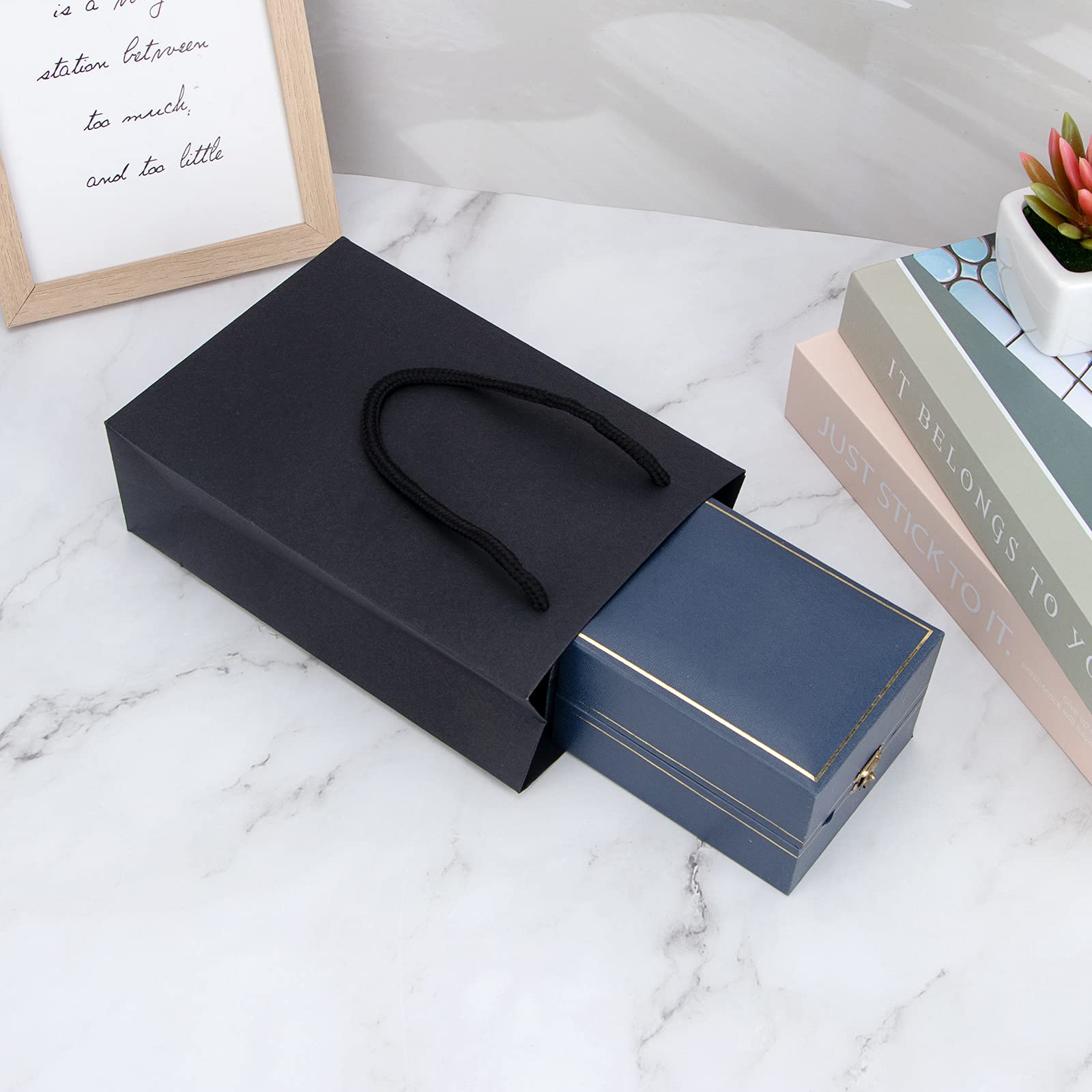 Katfort Mini Small Black Paper Gift Bags 50 Pack, 5.1x2.4x7.5inch Small Black Gift Bags Bulk with Cotton Handle, Small Size Matte Black Bags for Gifts Kraft Paper Bag