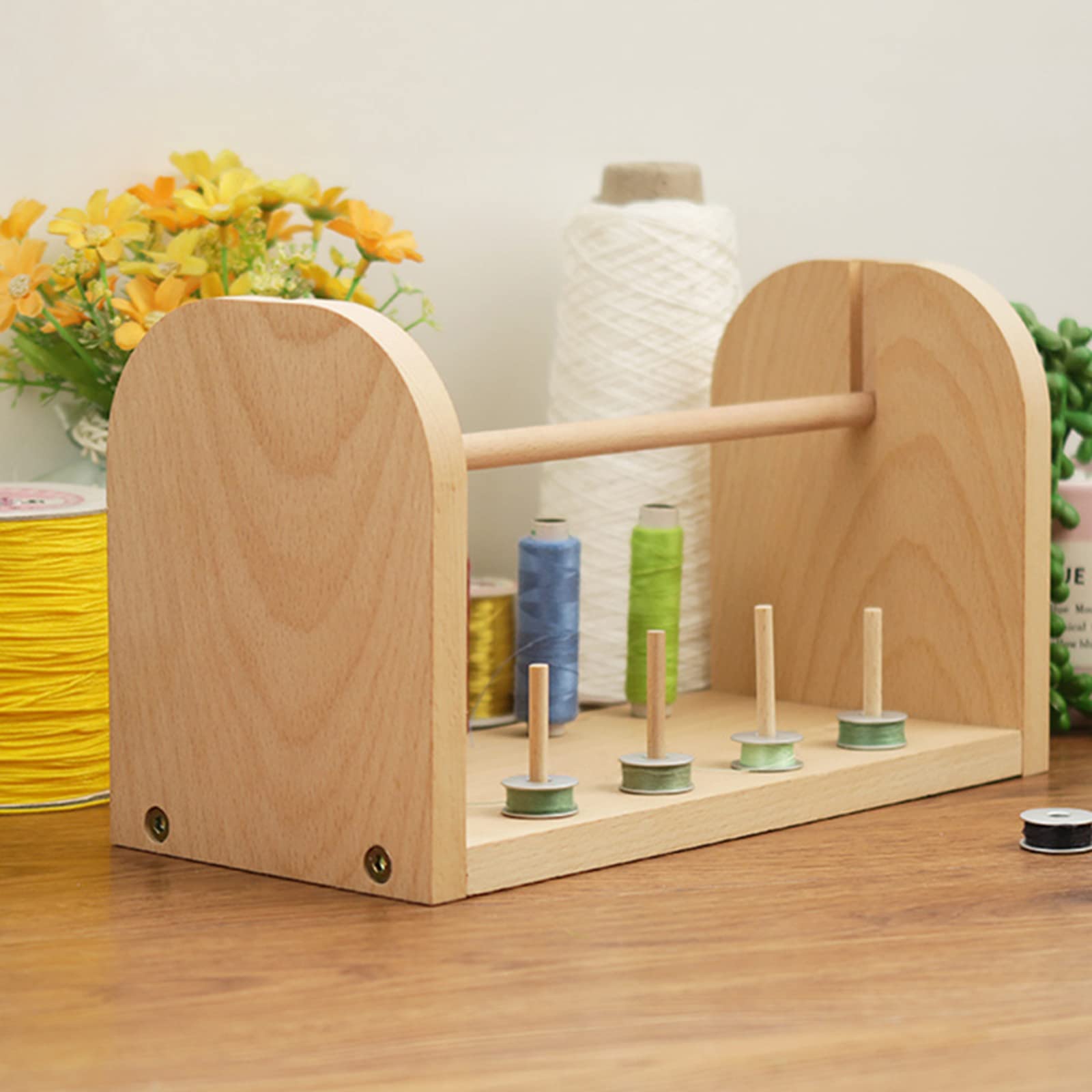 PhantomSky Wooden Spinning Yarn, Thread Holder/Thread Rack with 1 Horizontal and 8 Vertical Spindles - for Sewing, Quilting, Embroidery, Hair-braiding, DIY Making