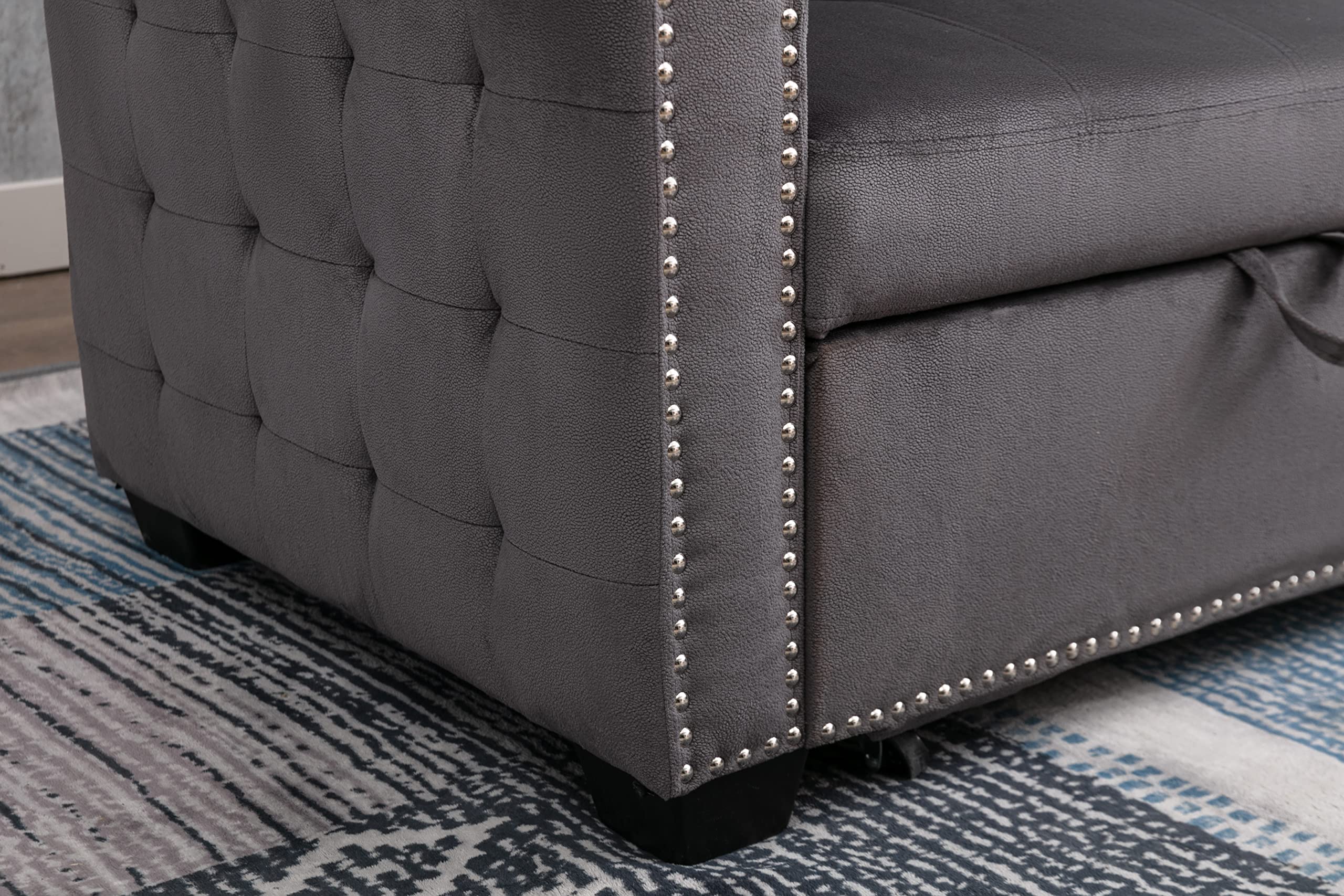SONGG 77" L-Shape Sectional Sofa w/Storage Chaise, Velvet Reversible Convertible Couch with Pull Out Bed, Removable Cushions, Button Tufted Backrest, for Living Room, Office, Dark Gray