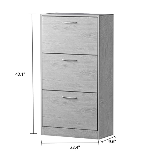 Homsee Modern Shoe Storage Cabinet with 3 Flip Drawers, Wood 3-Tier Shoe Rack Storage Organizer for Entryway, Hallway & Bedroom, Grey (22.4”L x 9.4”W x 42.1”H)