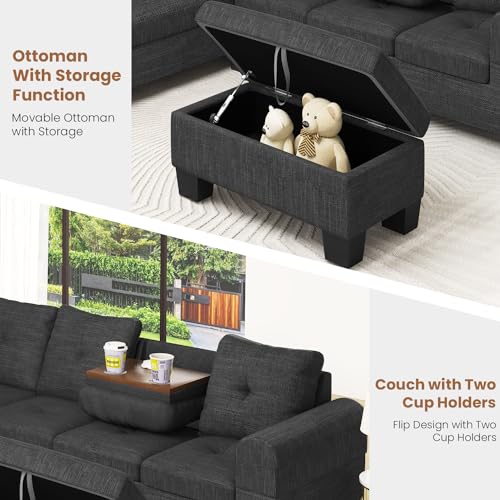 AWQM Modular Sectional Sofa with Ottoman, Fabric L-Shaped Couch with Chaise & Cup Holders, Living Room Furniture Sets Sectional Sofa Set, 6 Seat Corner Couch Sofa for Living Room, Apartment