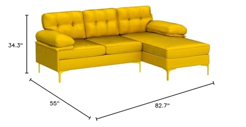 COOSLEEP Convertible Sectional Sofa Couch, 83" L-Shape Sofa Couch with Chaise Convertible,ChenilleFabric Upholstered for Living Room, Apartment, Office (Golden)
