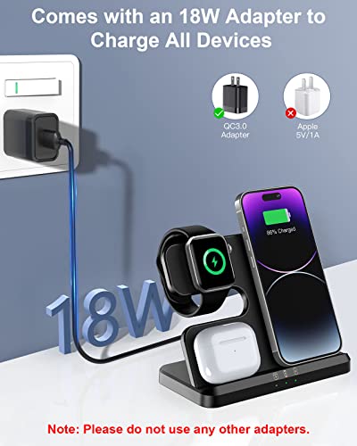 ๐ฎ๐ฌ๐ฎ๐ฏ ๐ก๐ฒ๐ Wireless Charging Station 3 in 1 Wireless Charger for iPhone 14 13 12 11 Pro Max/X/8 Charging Station for Multiple Devices for Apple Watch Ultra SE 8 7 6 5 4 3 2 for AirPods Pro 3 2