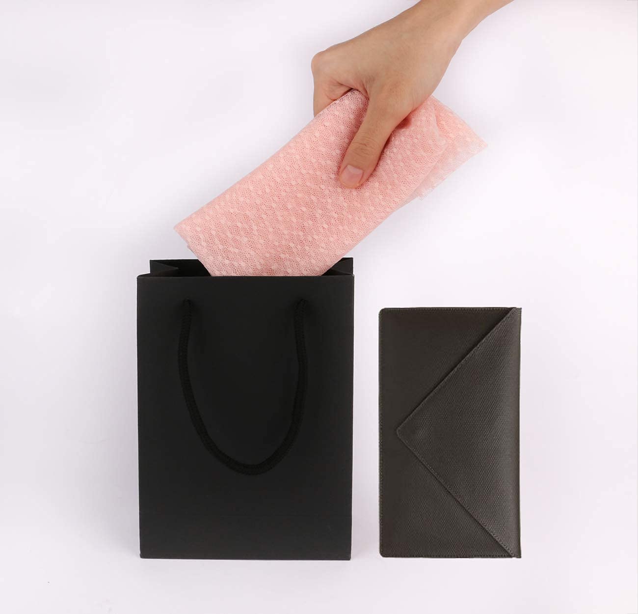 Katfort Mini Small Black Paper Gift Bags 50 Pack, 5.1x2.4x7.5inch Small Black Gift Bags Bulk with Cotton Handle, Small Size Matte Black Bags for Gifts Kraft Paper Bag