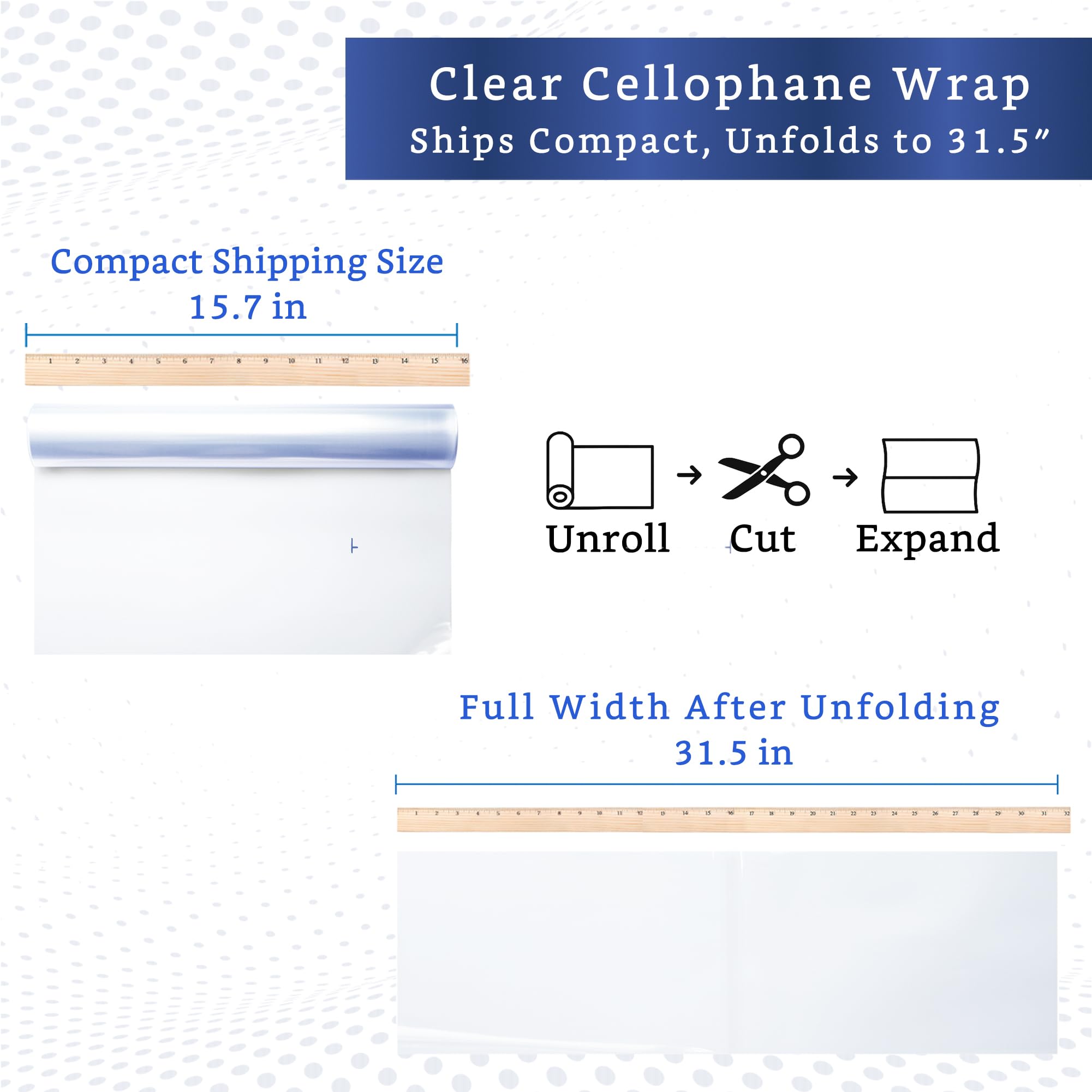 110 ft Clear Cellophane Wrap Roll (31.5 in x 110 ft) - Cellophane Wrap - Cellophane Roll - Clear Wrap Cellophane Bags - Clear Wrapping Paper to Wrap Gift Baskets - Gift Basket Wrap - Clear Gift Wrap for Baskets - Cello Wrap